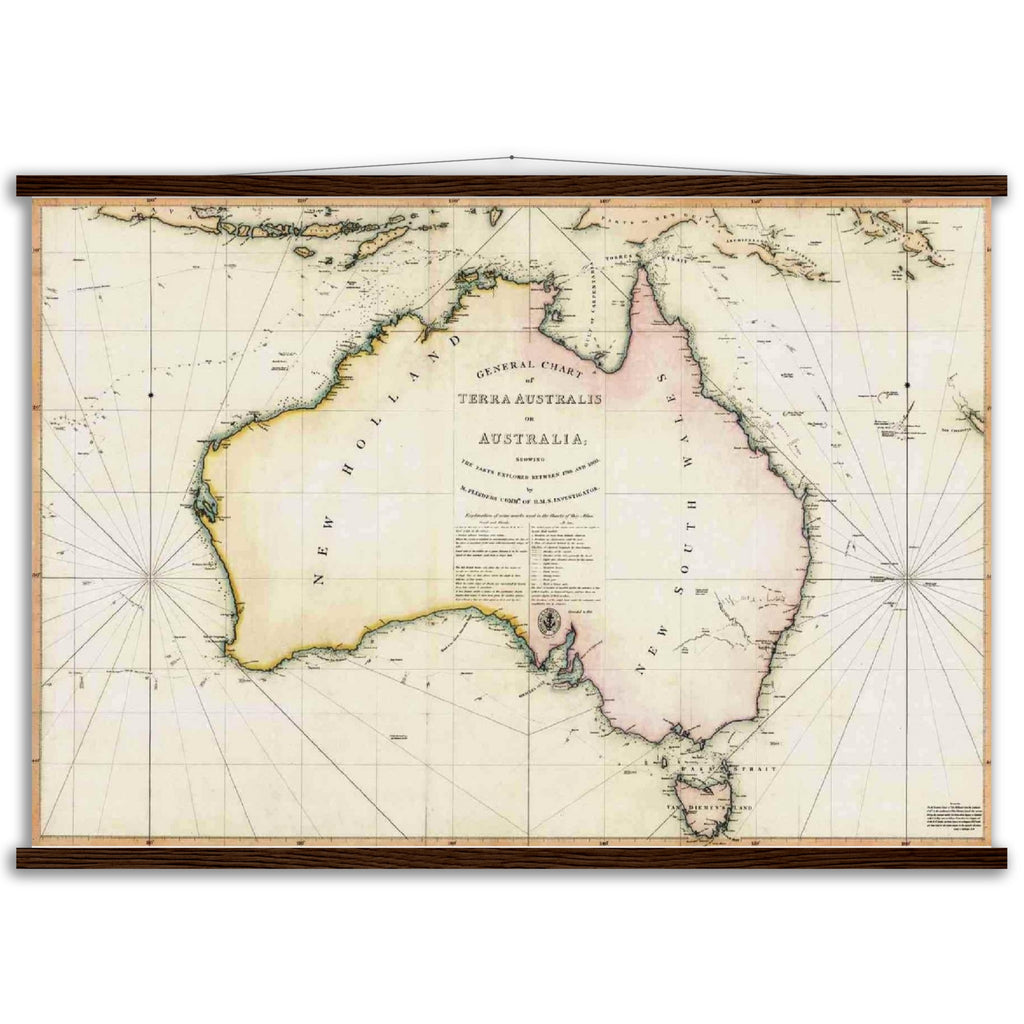 General Chart of Terra Australis or Australia, Flinders 1814 - hand co ...
